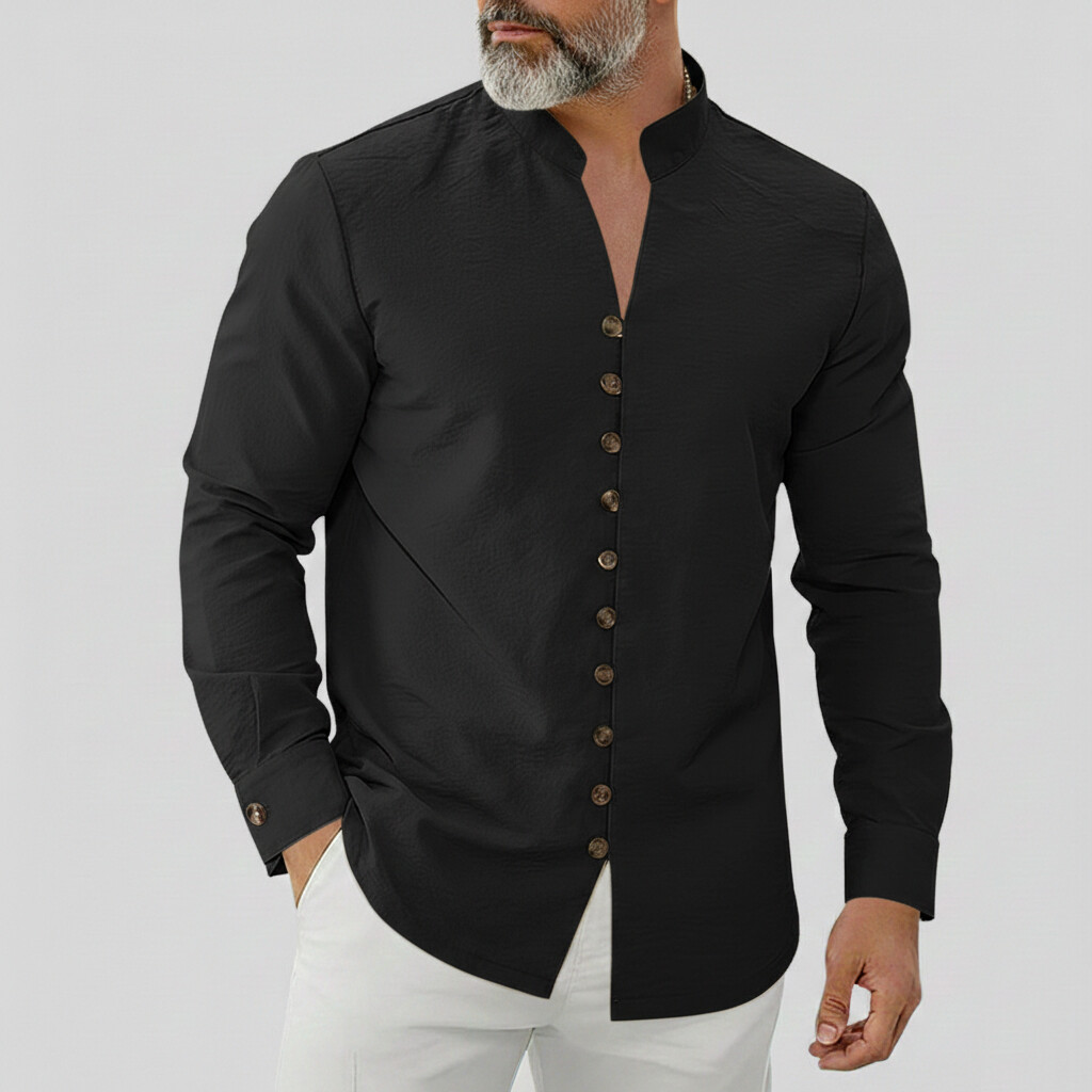 Men's Casual Solid Stand Collar Long Sleeve Shirts – fashioninprint