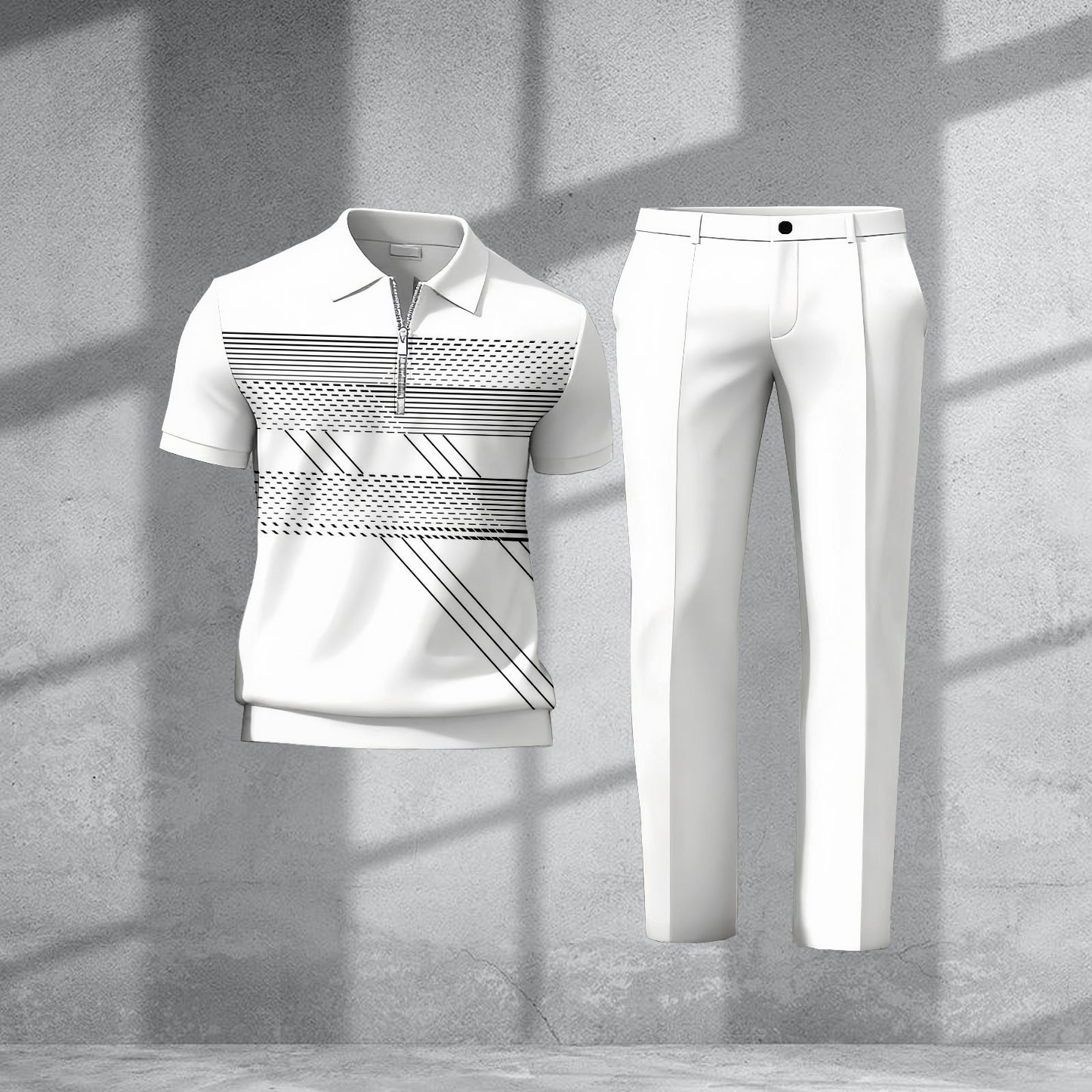 Men's Casual White & Black Color Matching Striped Printed Short Sleeve ...