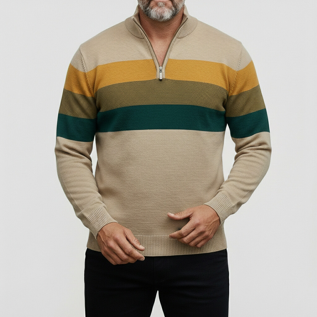 Men's Casual Contrast Color Half Zip Stand Collar Long Sleeve Knit Swe ...