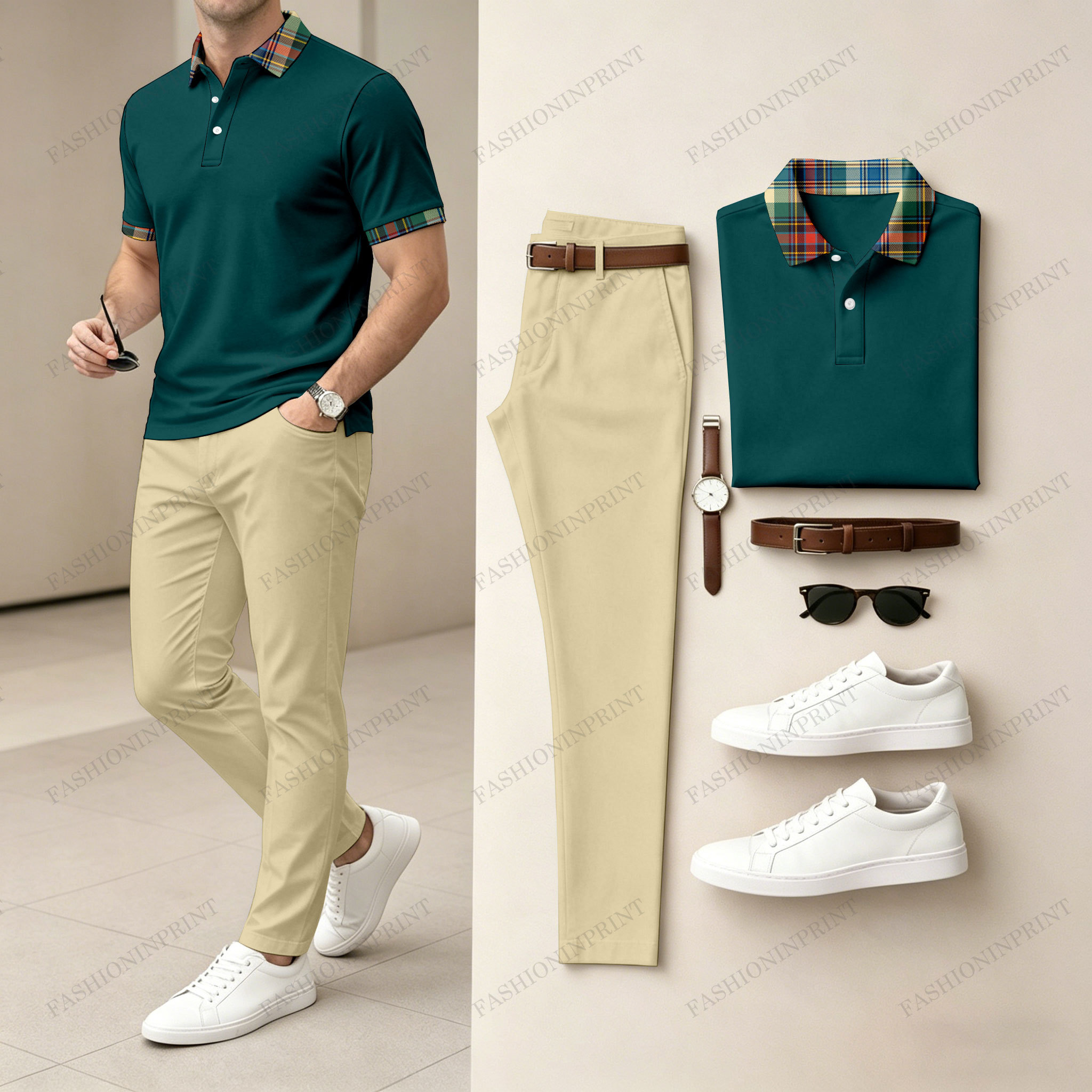 Men's Casual Printed Polo Shirt And Pants Two-Piece Set – fashioninprint