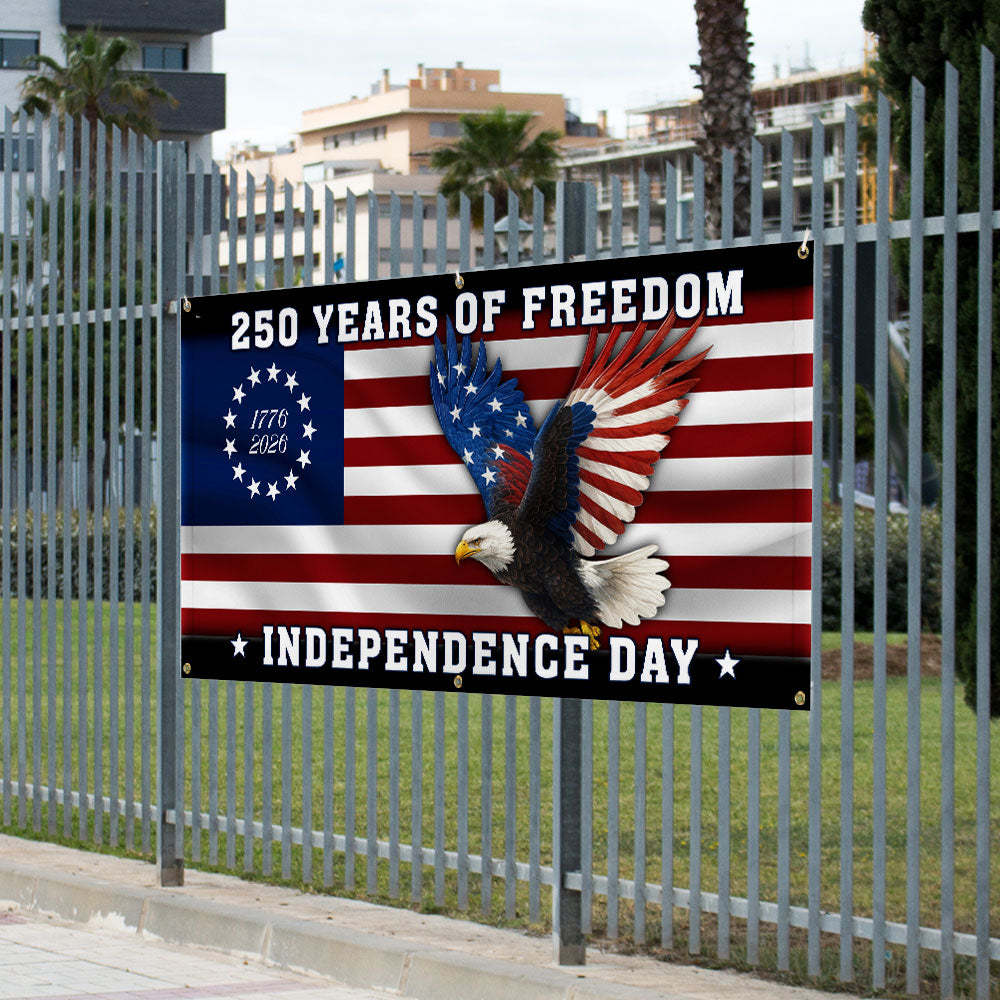 250 Years of Freedom Banner | Bald Eagle Independence Day Fence Banner ...