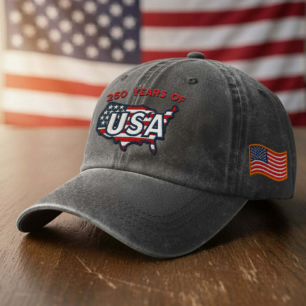 250 Years of USA Washed Cap | Patriotic Embroidered American Flag Cap ...