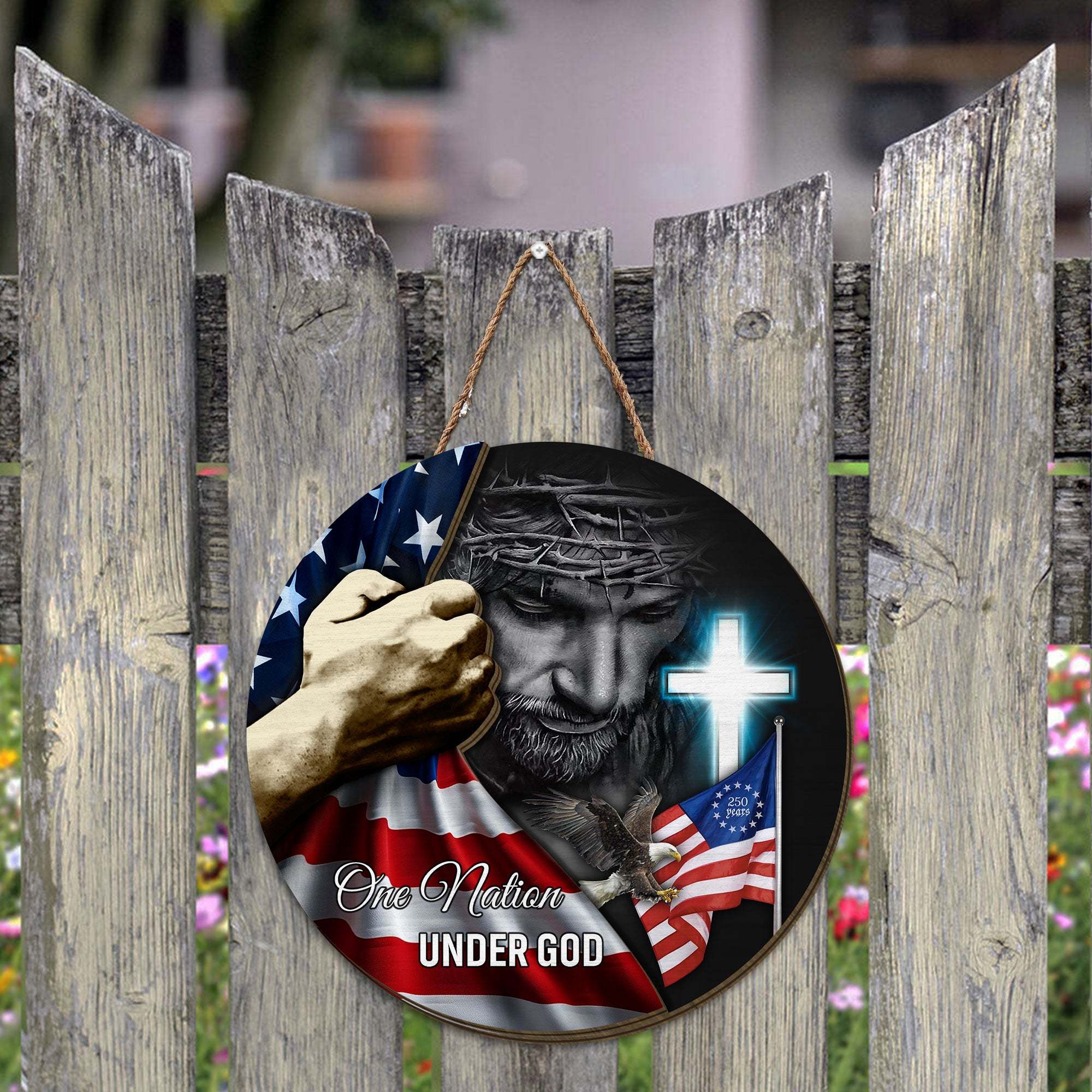 One Nation Under God 250th Anniversary Betsy Ross Round Wooden Sign ...