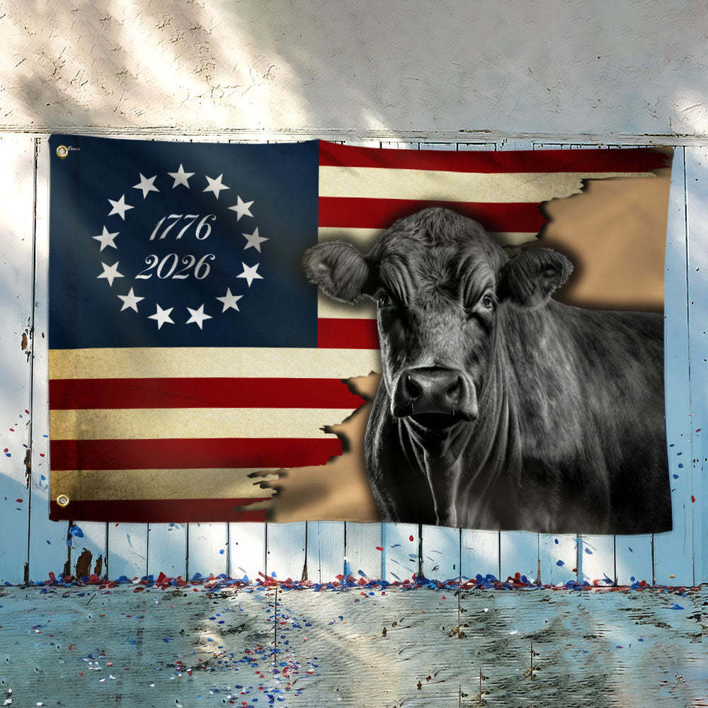 Black Angus Cattle Flag, 1776 2026 Proud Cow Farmer Farm Life Grommet ...