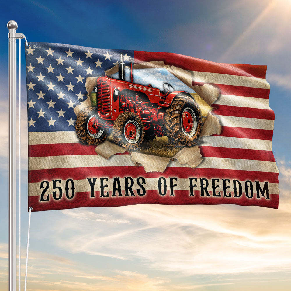 Tractor Farmer Flag, 250 Years of Freedom Red Tractor Grommet Flag ...