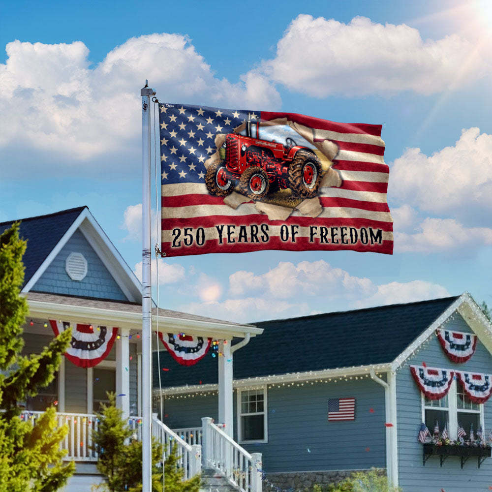 Tractor Farmer Flag, 250 Years of Freedom Red Tractor Grommet Flag ...