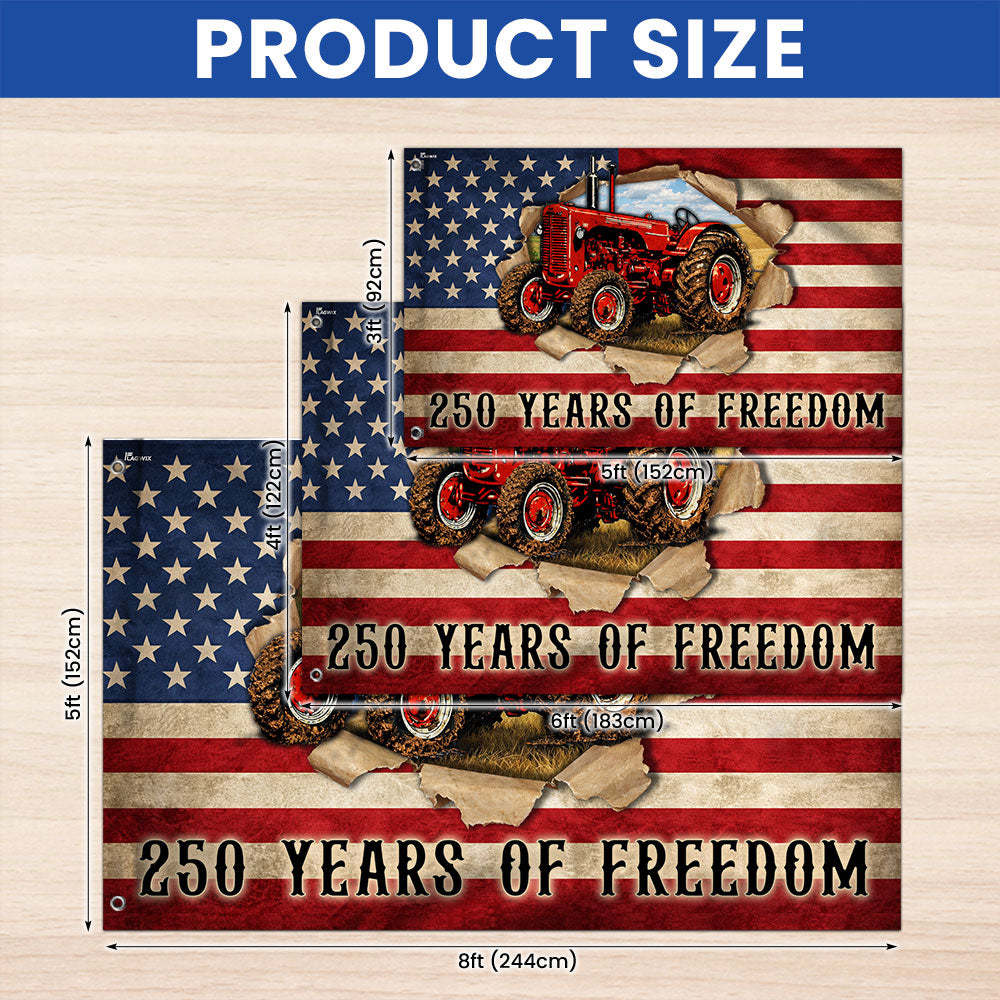 Tractor Farmer Flag, 250 Years of Freedom Red Tractor Grommet Flag ...