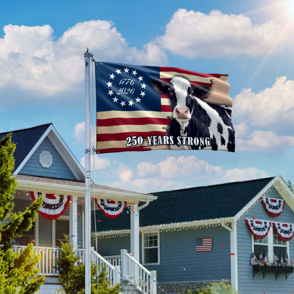 250 Years Strong Dairy Cow American Grommet Flag for Farm Patriotic ...