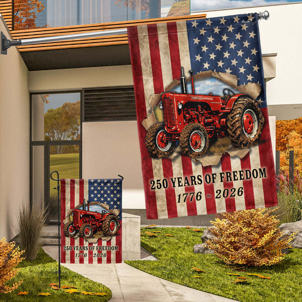 Tractor Farmer Flag, 250 Years of Freedom Red Tractor US Flag ...