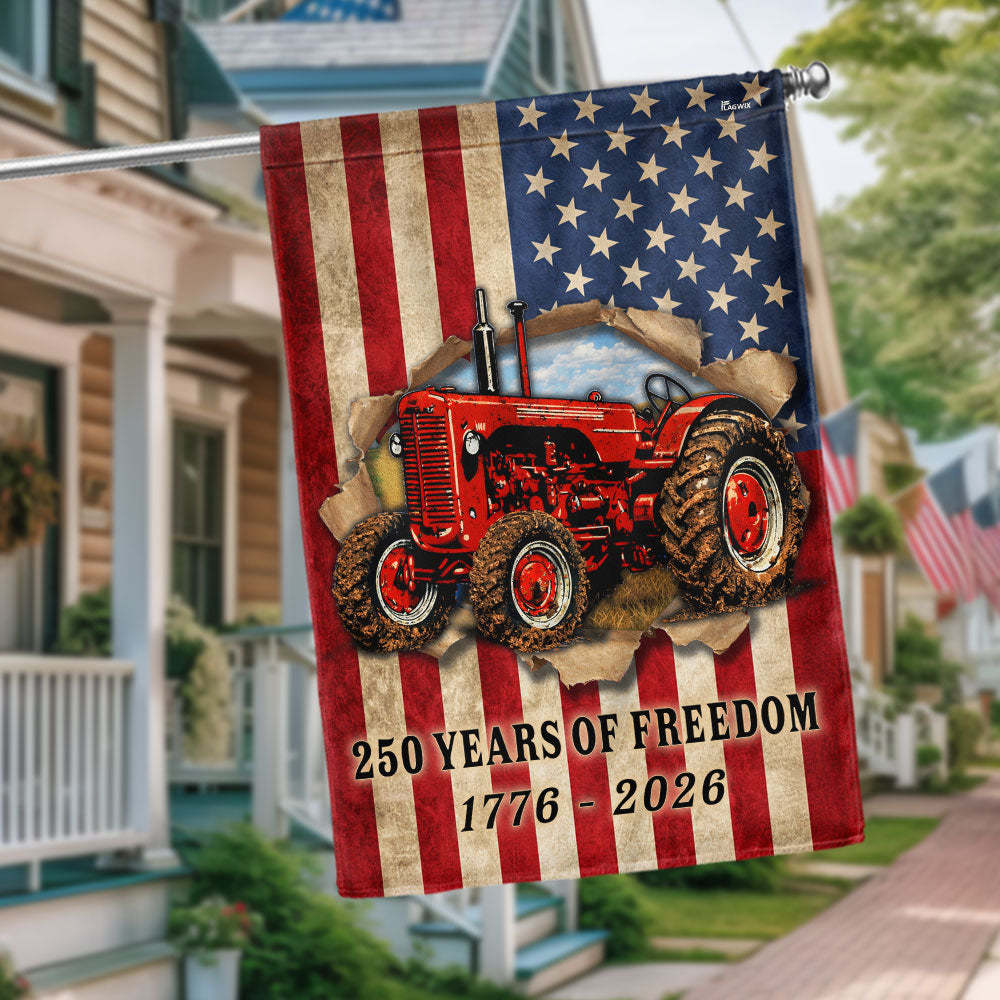 Tractor Farmer Flag, 250 Years of Freedom Red Tractor US Flag ...