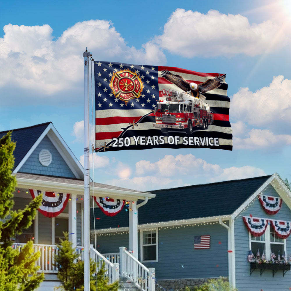 Firefighter Flag, 250 Years of Service Fire Truck Firefighter Grommet ...