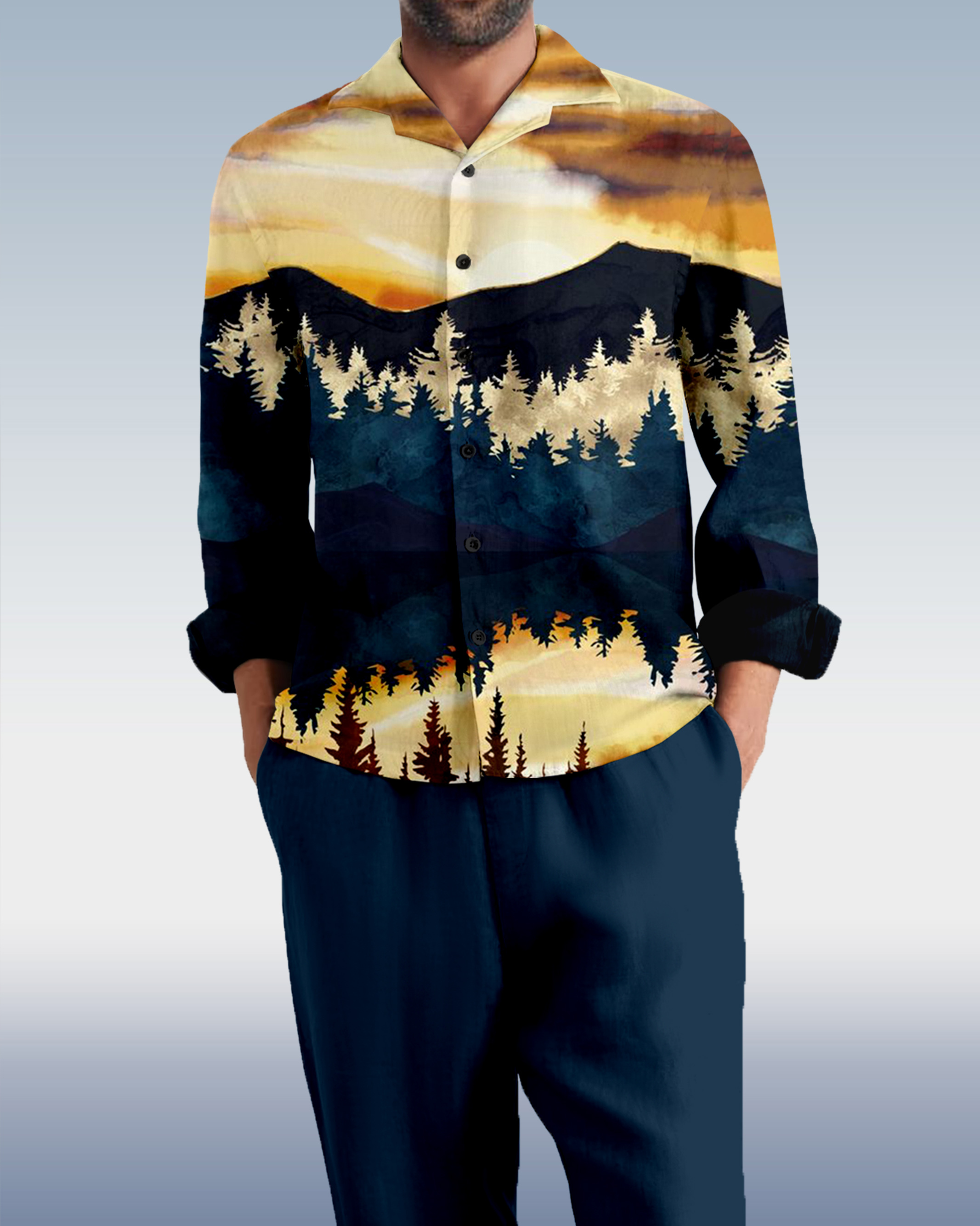 Suitmens Men's Retro Forest Mountain Long Sleeve Walking Suits-0121 ...