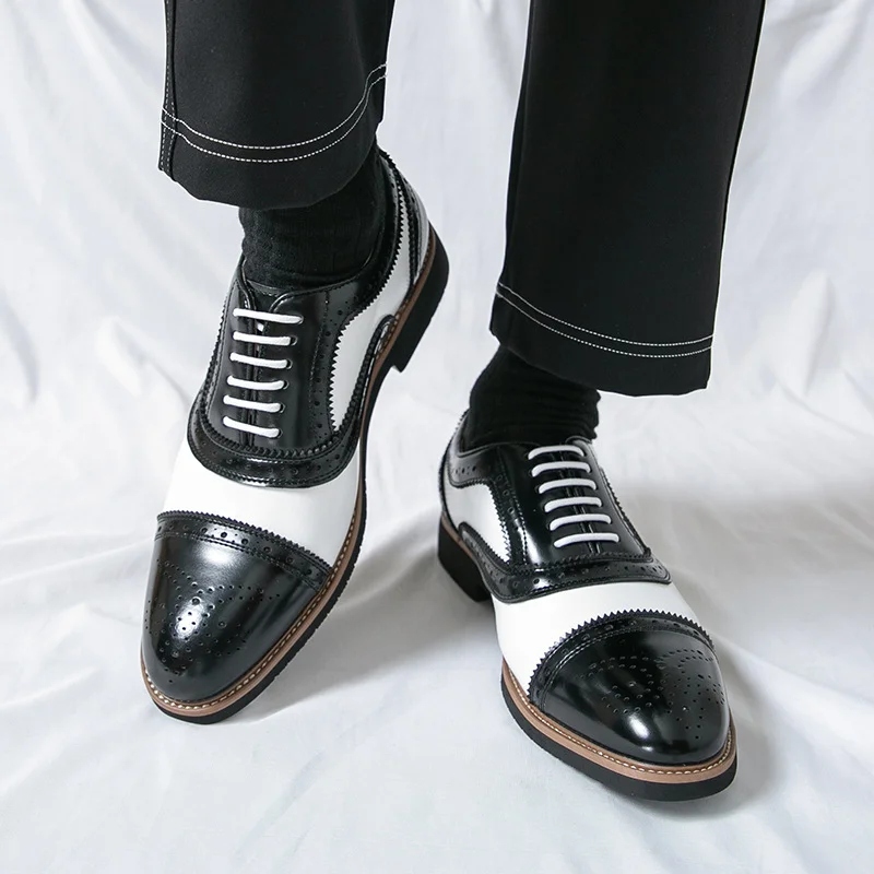 Men's Two Tone PU Leather Lace-Up Brogue Perforations Oxford Shoes ...