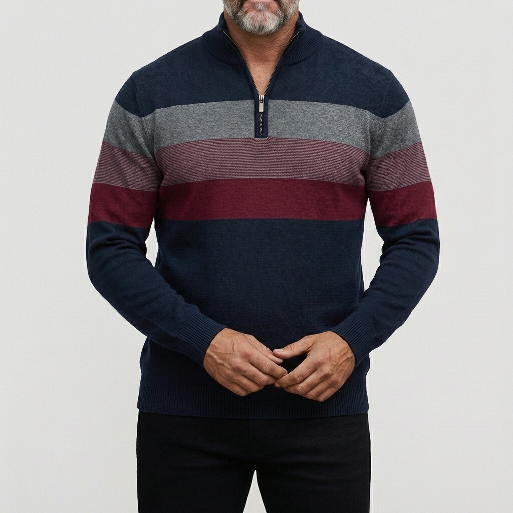 Men's Casual Contrast Color Half Zip Stand Collar Long Sleeve Knit Swe ...