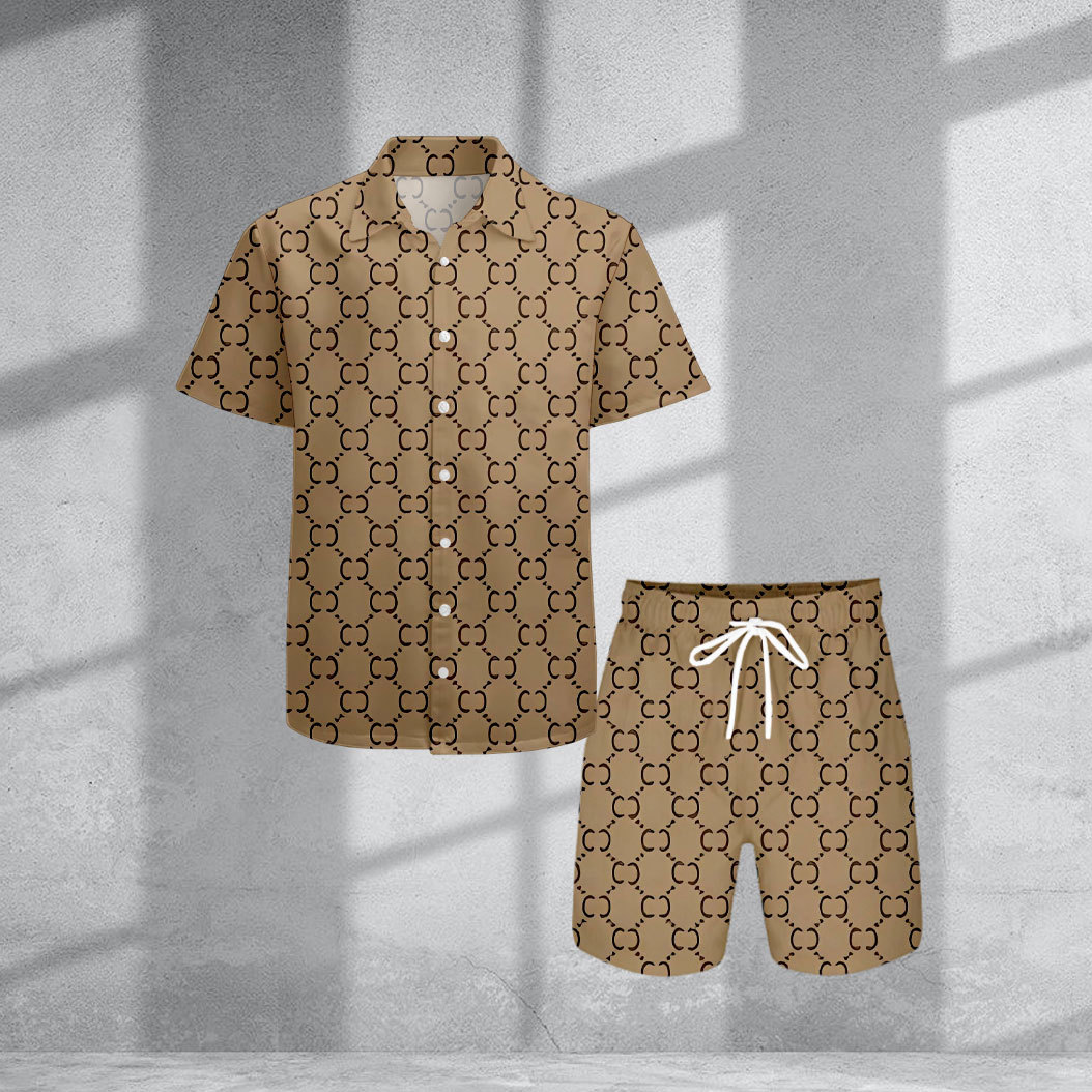 Men's Casual Color Matching Hawaii Print Short-Sleeve Shirt & Shorts ...