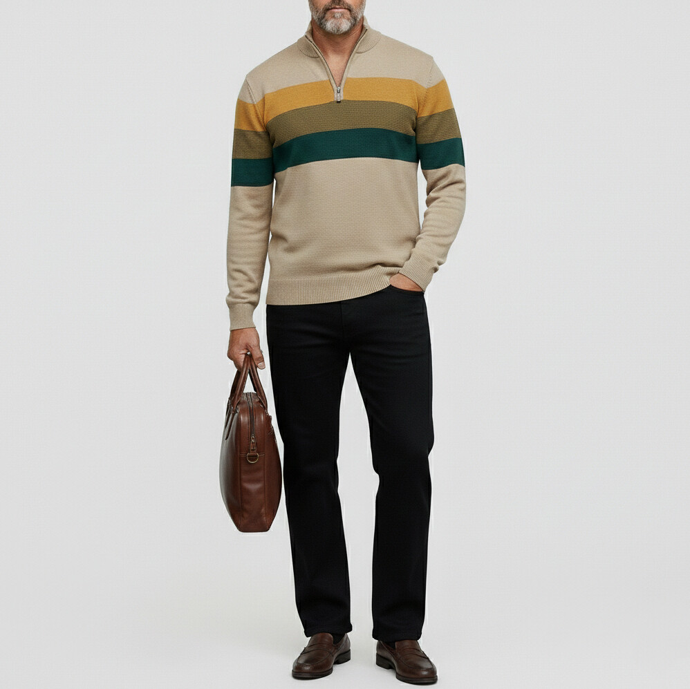 Men's Casual Contrast Color Half Zip Stand Collar Long Sleeve Knit Swe ...