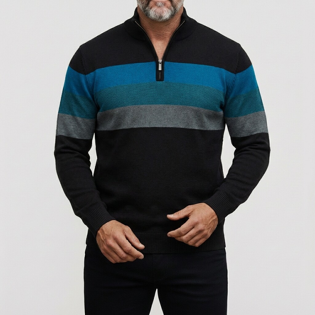 Men's Casual Contrast Color Half Zip Stand Collar Long Sleeve Knit Swe ...